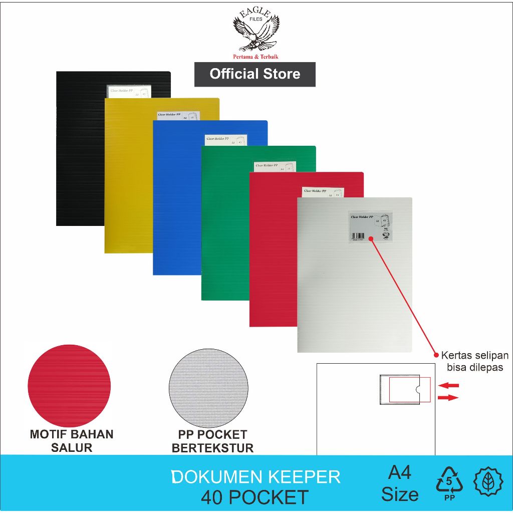 Jual Dokumen Keeper A4 EAGLEFiles 40 Pocket Clear Holder Document ...