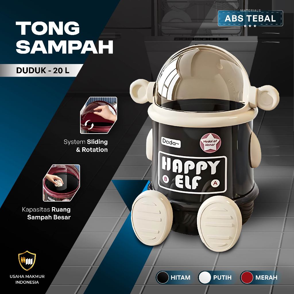 Jual Happy Elf Tong Sampah Berdiri / Duduk Kaki Putih Merah Hitam ...