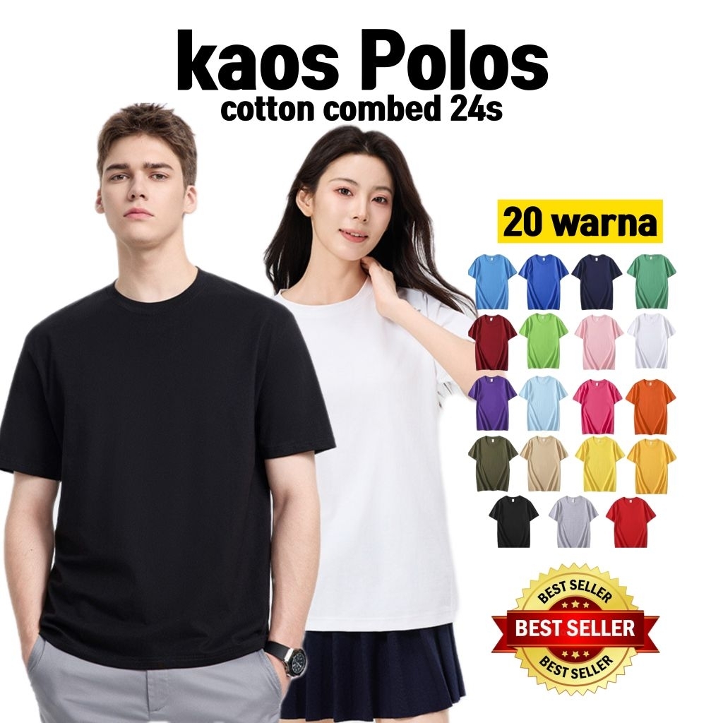 Jual KAOS POLOS Lengan Pendek Dewasa | Cotton Combed 24s [ TANPA LABEL ...