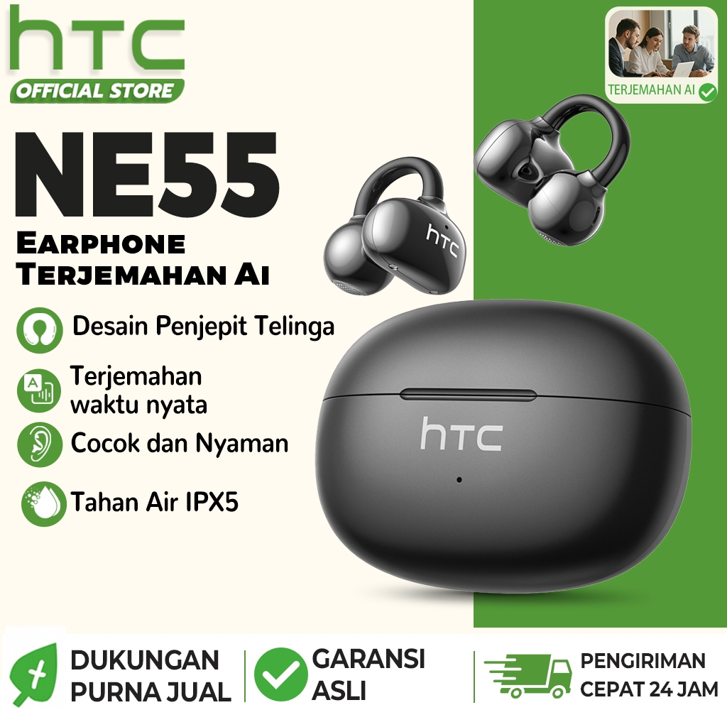 Jual HTC NE55 Headset Terjemahan Real-time AI Headphone Jepit Bluetooth ...