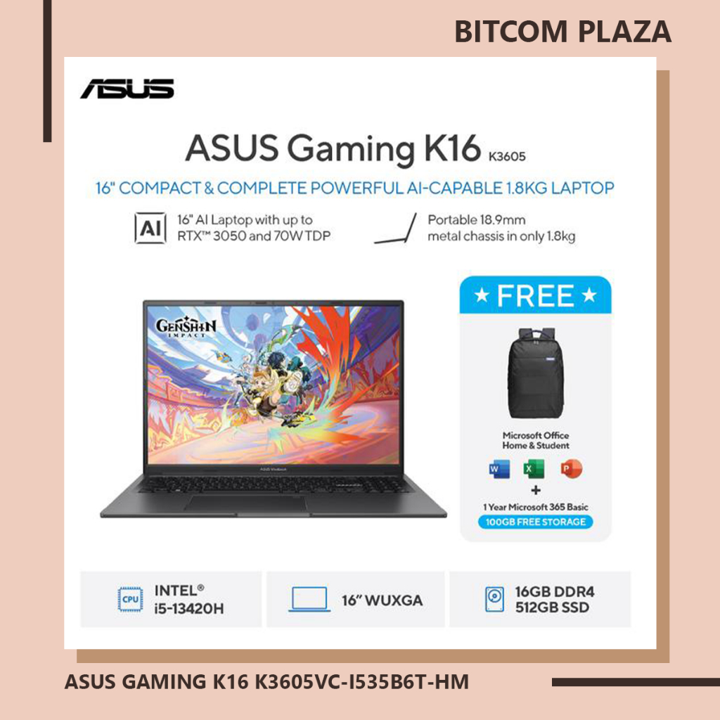 Jual ASUS GAMING K16 K3605VC-I535B6T-HM, ntel Core i5-13420H | RAM 16GB ...