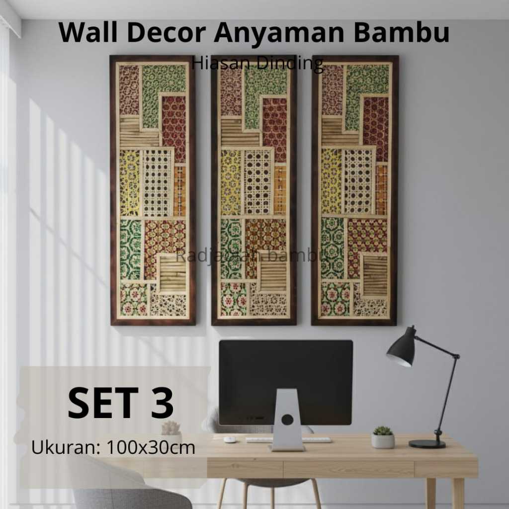 Jual (FREE PACKING KAYU) Walldecor Anyaman Bambu SET 3 / Hiasan Ruangan ...