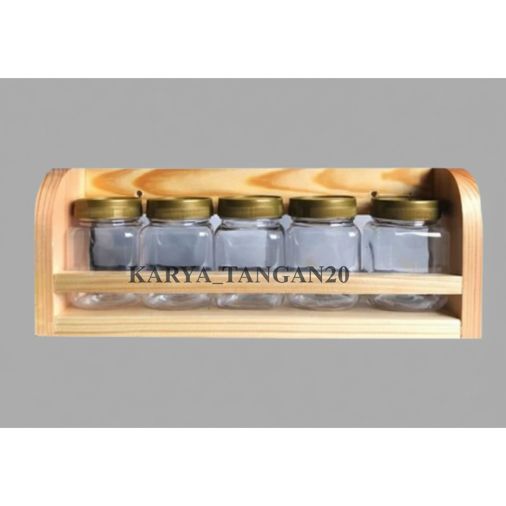Jual Rak bumbu dapur kayu plus 5 toples/rak dinding tembok/rak ...