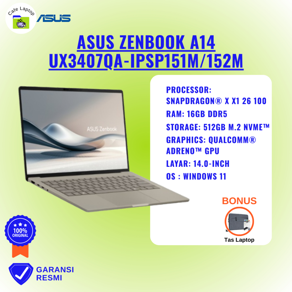 Jual ASUS ZenBook A14 UX3407QA SNAPDRAGON X X1 26 100 16GB 512GB 14 ...