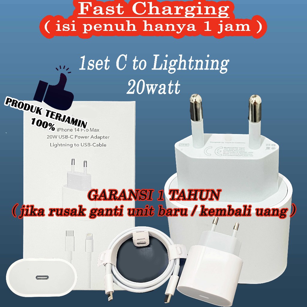 Jual Charger Iphone Fast Charging 1 set 20w adaptor & cable power ...