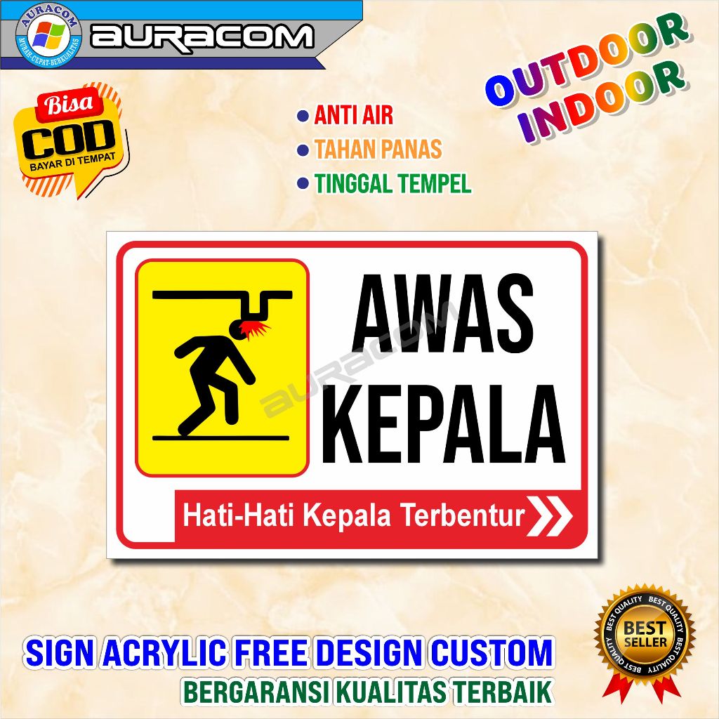 Jual Sign Tulisan Peringatan Awas Kepala Terbentur Sign Peringatan ...