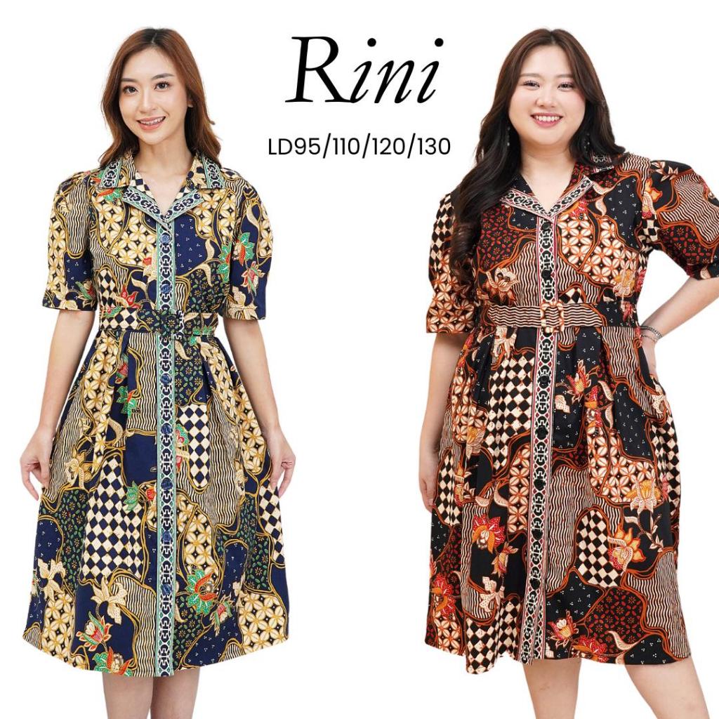 Jual [ RINI ] LD95-130 Dress Batik Wanita Kemeja Lengan Pendek Kancing ...