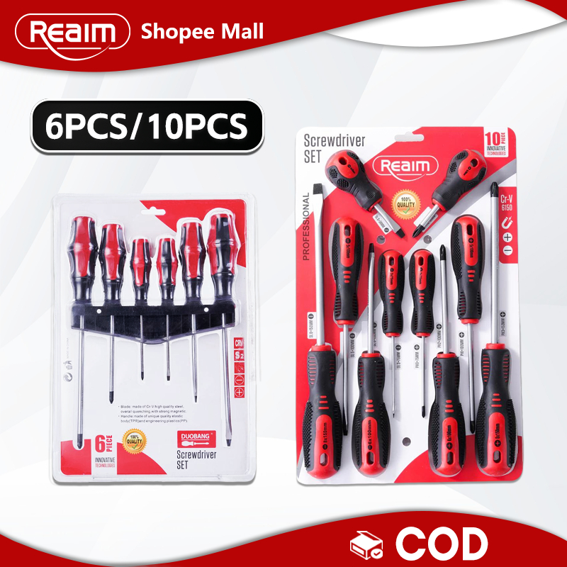 Jual REAIM Set Obeng 10/6/4pcs Obeng Plus Minus/Pegangan Karet Magnetic ...