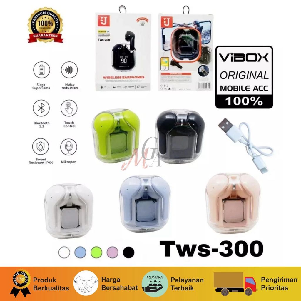 Jual MGA - Handsfree Bluetooth Tws-300 Earphone Purebass TWS Wireless ...