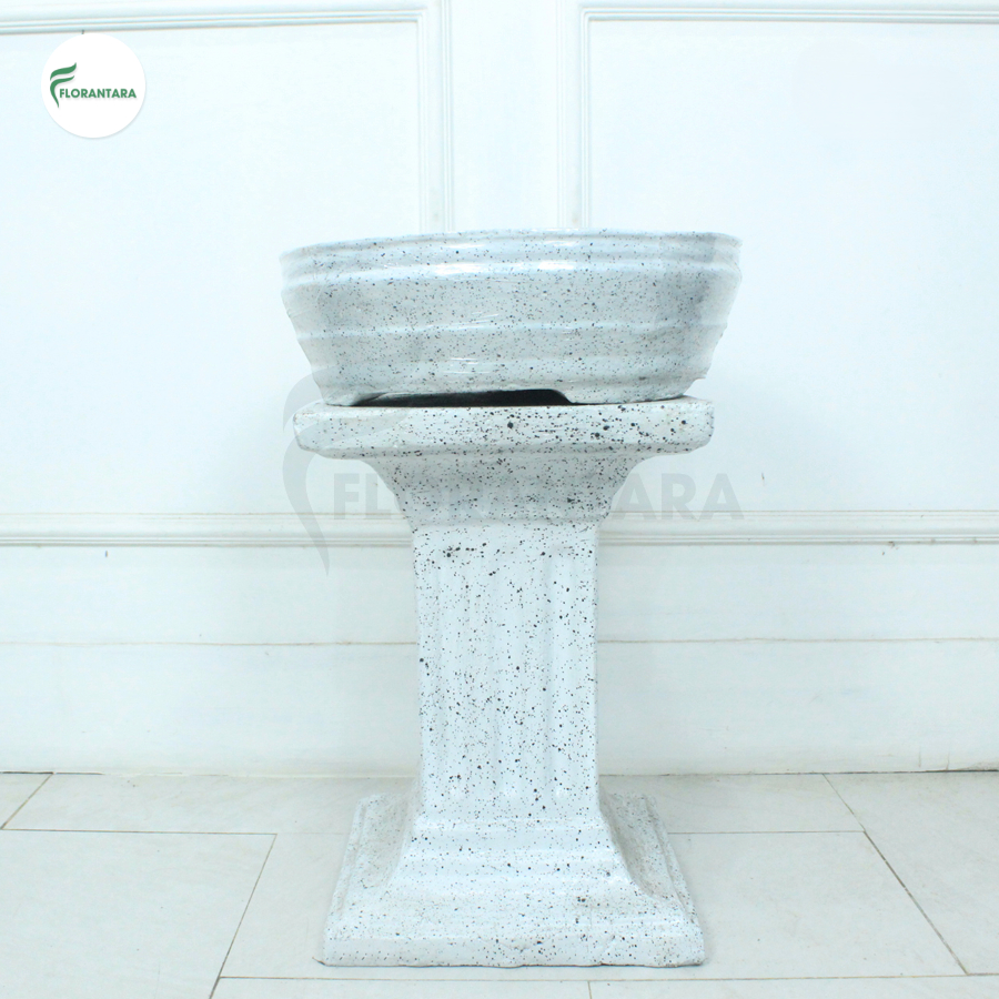 Jual Pot Teraso Premium Model Bentuk Bulat Ceper Warna Putih Bercak ...