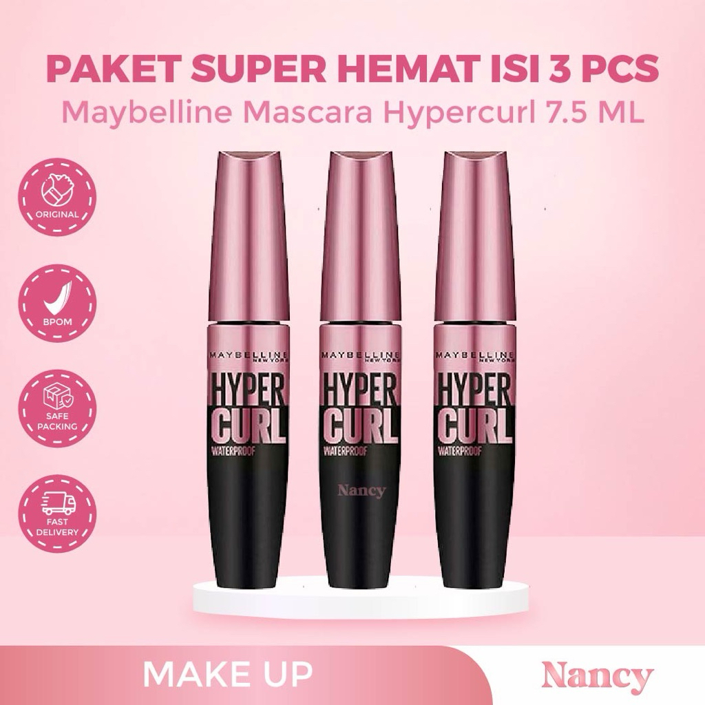 Jual MAYBELLINE MASCARA HYPERCURL WATERPROOF 7.5 ML X 3 PCS | Shopee ...