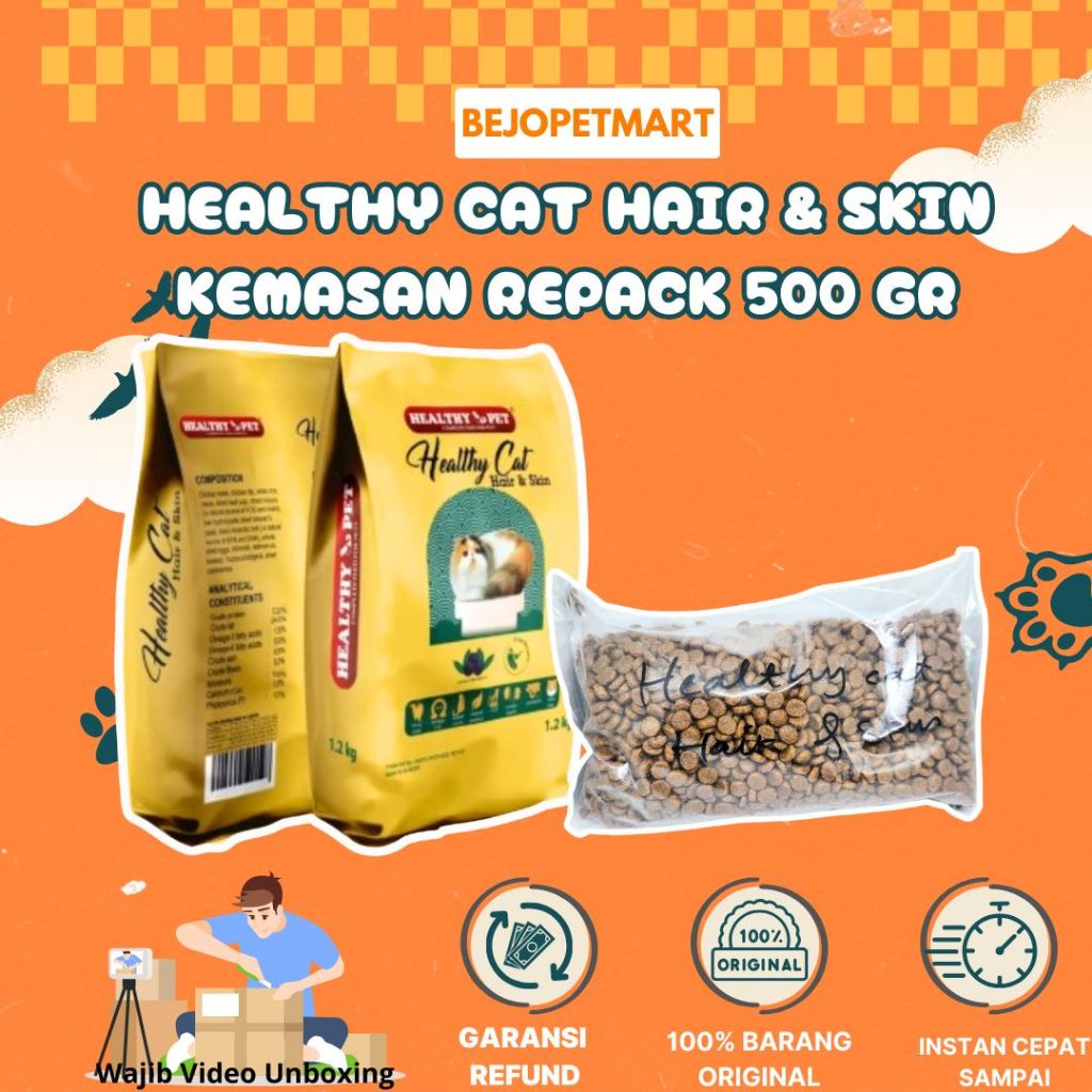 Jual Makanan kucing Healthy cat Hair & Skin kemasan repack 500 gr ...