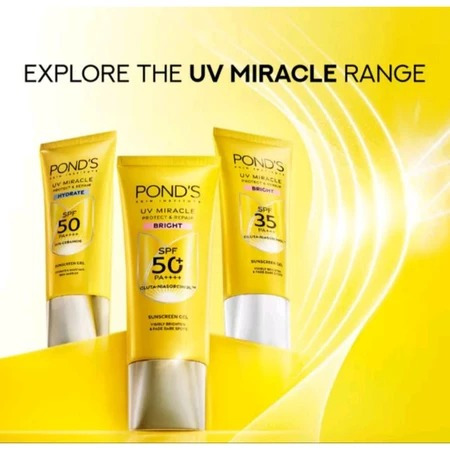 Jual Ponds UV Sunscreen Miracle Protect Repair Hydrate / BRIGHT SPF 50 ...