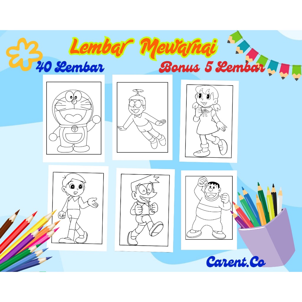 Jual 40 Lembar Kertas mewarnai edisi Doraemon >Kertas Mewarnai A5 Untuk ...