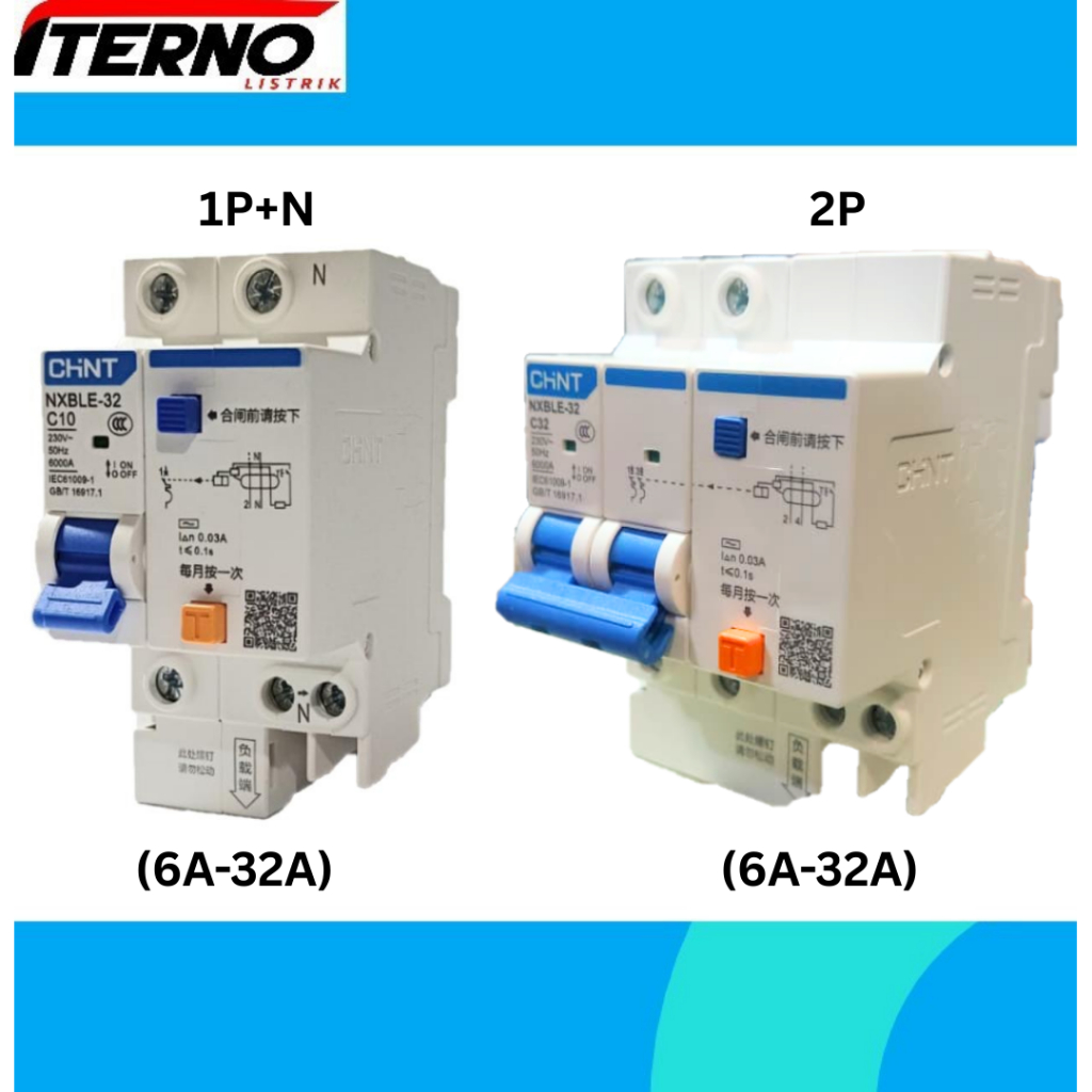 Jual RCBO MCB ELCB CHINT NXBLE-32 1P+N 2P 30mA 6A 10A 16A 20A 25A 32A ...
