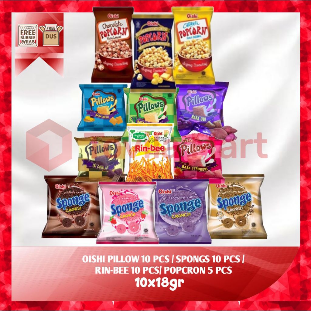 Jual Oishi Pillow 10 Pcs / Sponge 10 Pcs /Rin-Bee 10 pcs/ PopCorn 5 pcs ...