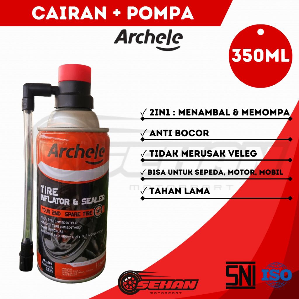 Jual ARCHELE Cairan Tubles Tubeles Motor Penambal Ban Bocor + Pompa Ban ...