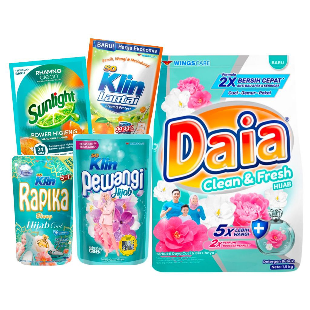 Jual Daia deterjen bubuk 1.5g+So klin Pewangi 780ml+Rapika 250ml ...