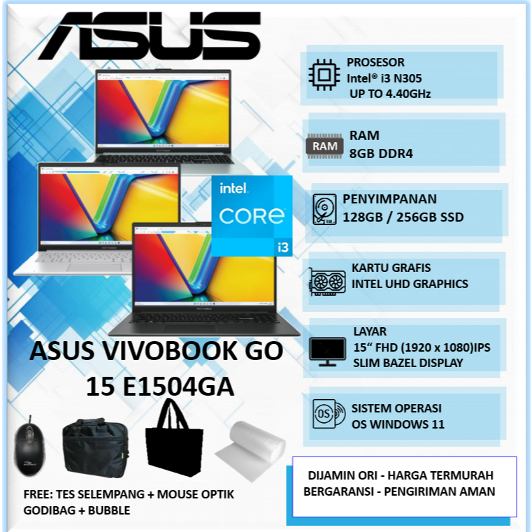 Jual Laptop ASUS Vivobook GO 15 E1504GA Intel i3 Ram 8GB SSD 256GB 15 ...