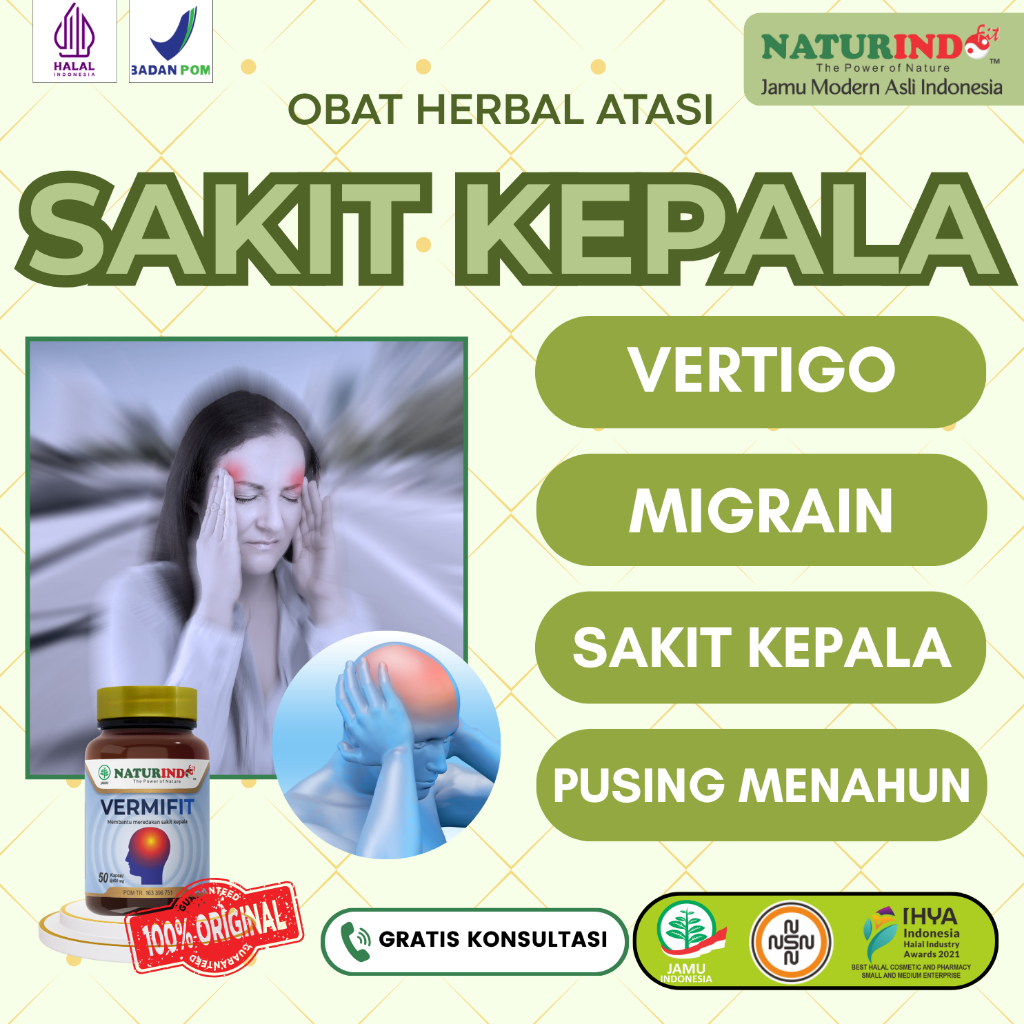 Jual Obat Vertigo Sakit Kepala Migrain Pusing Herbal Vermifit Naturindo ...