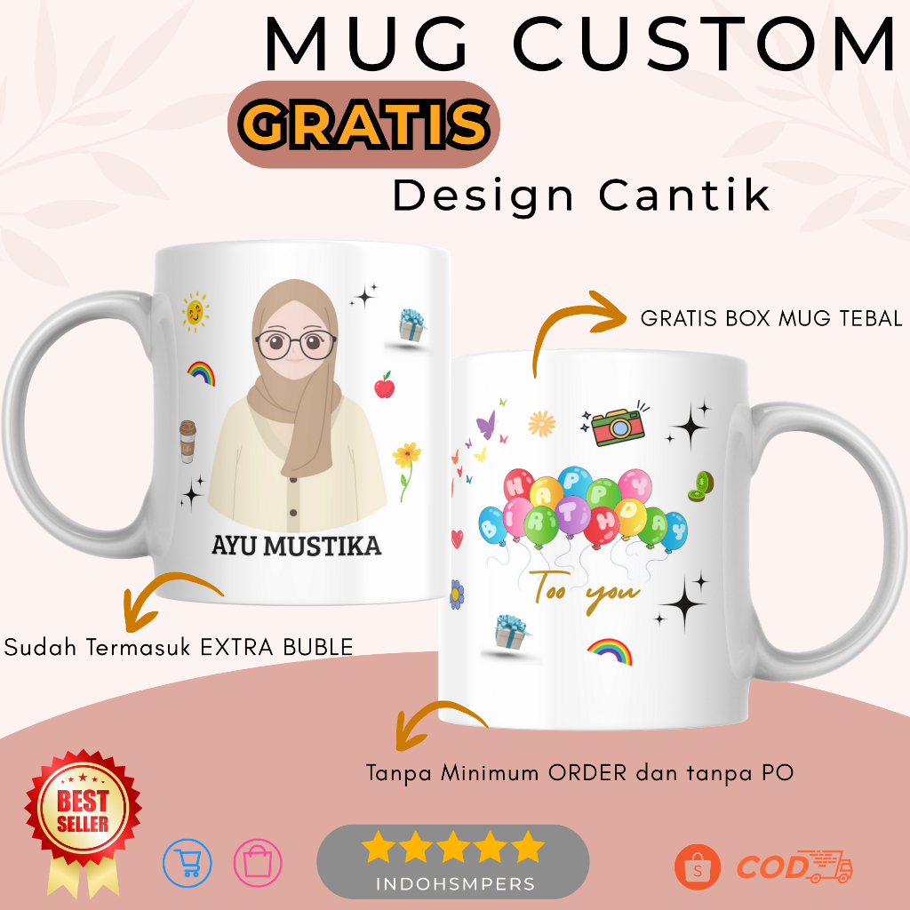 Jual Gelas custom ulang tahun/gratis design lucu/tanpa PO dan tanpa ...