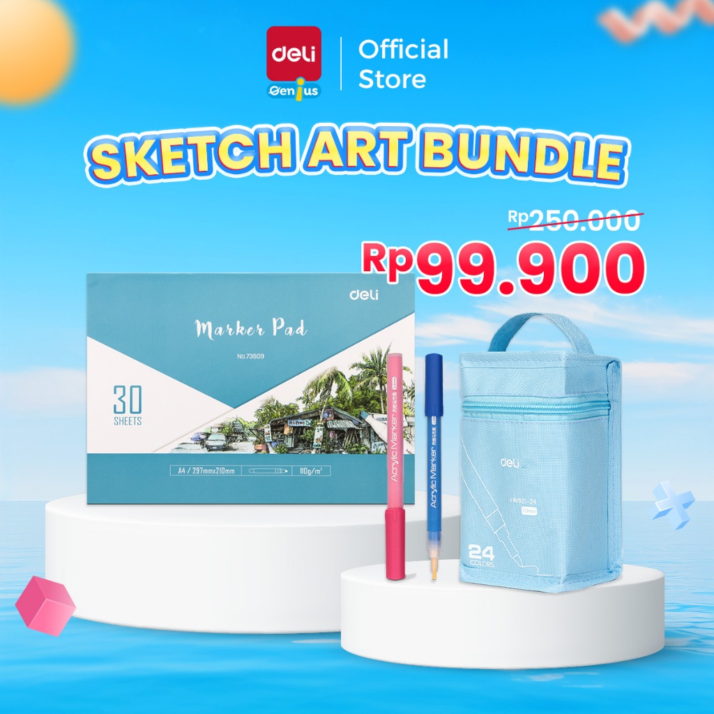 Jual Deli Genius Sketch Art Bundle / Paket Sketch Book / Spidol Acrylic ...
