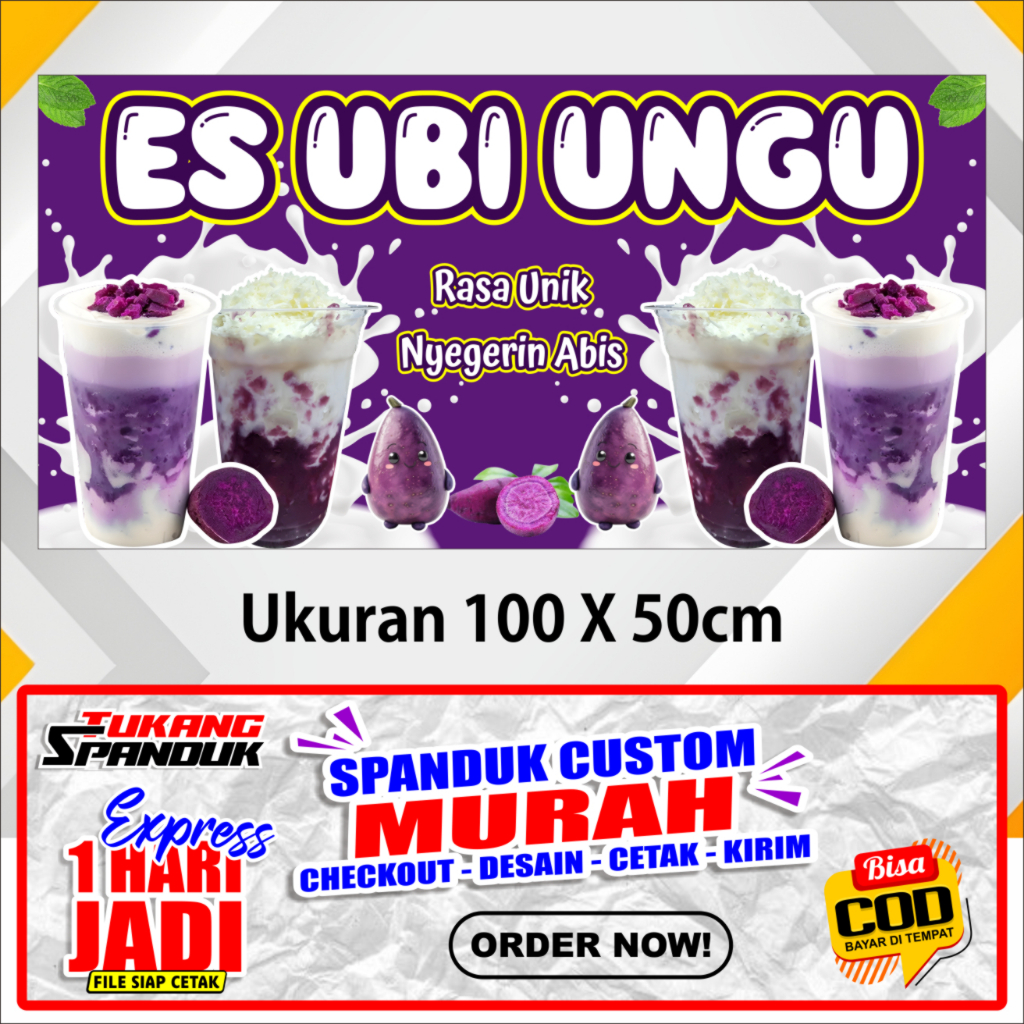 Jual Banner ES UBI UNGU , Spanduk ES UBI UNGU ukuran 100X50 cm, COD / Banner ES UBI UNGU ...