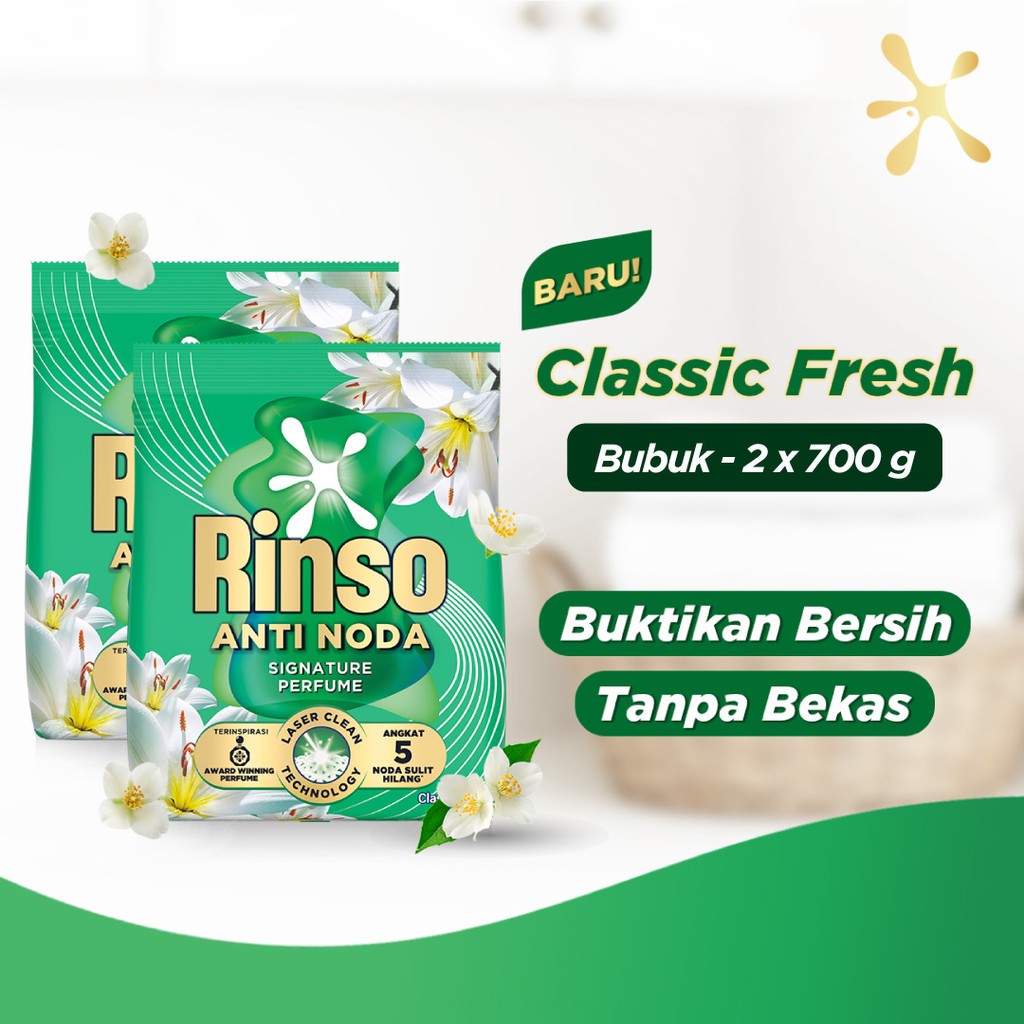 Jual Rinso Baru Detergen Bubuk Varian Classic Fresh 700g x2 | Shopee ...