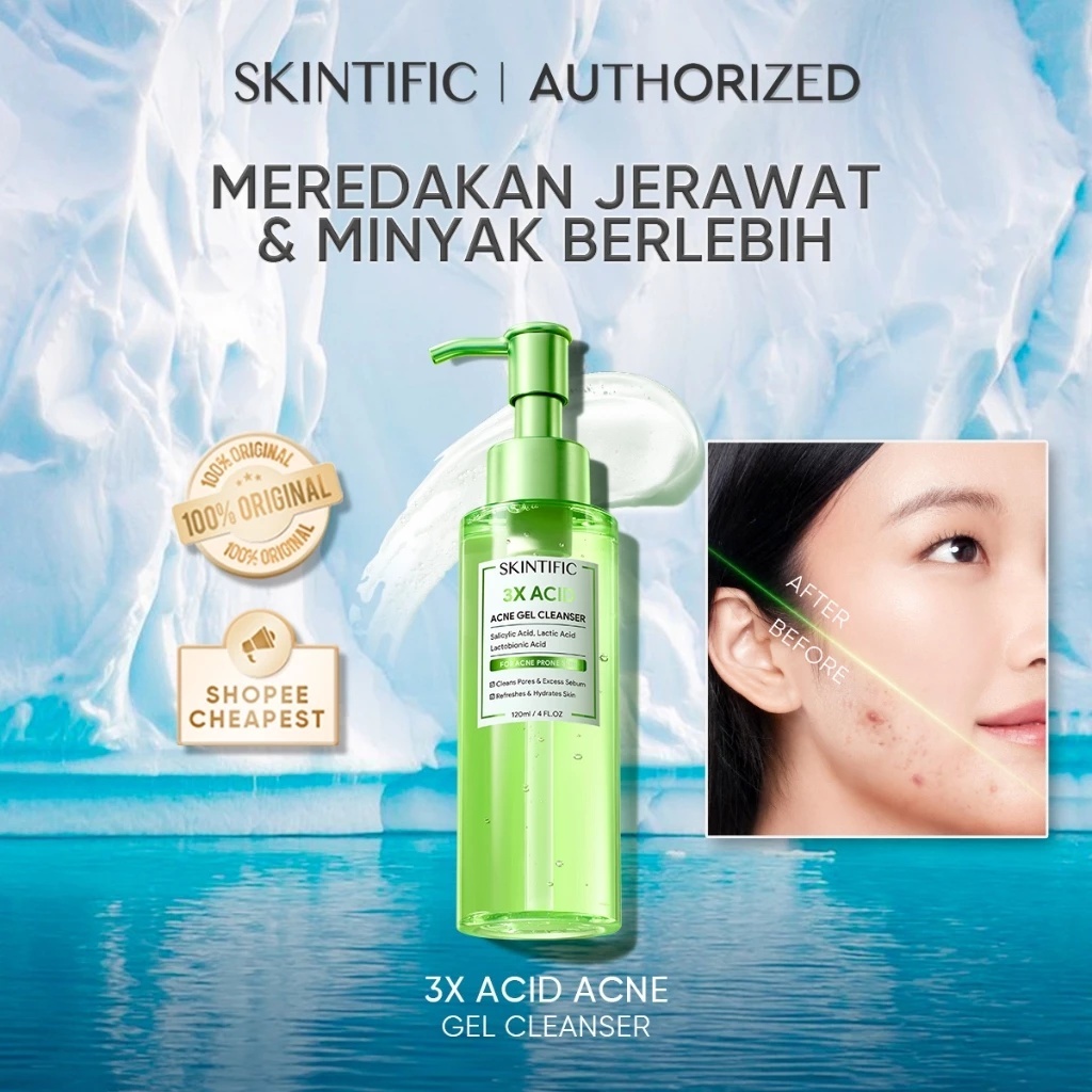 Jual SKINTIFIC - 3X Acid Acne Gel Cleanser 120ml Jerawat Minyak ...
