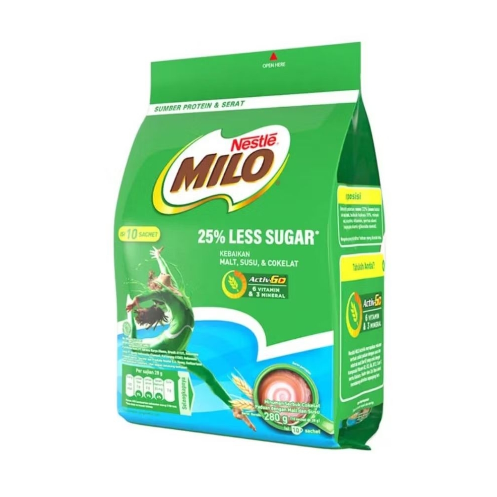 Jual Milo Minuman Cokelat Less Sugar Bag 10 x 28g | Shopee Indonesia