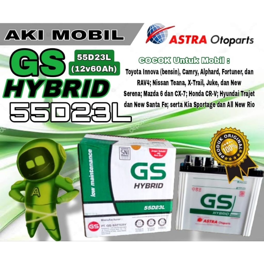 Jual AKI MOBIL INOVA MATIC MIRAGE SERENA DLL GS HYBRID 55D23L 12V 60AH ...