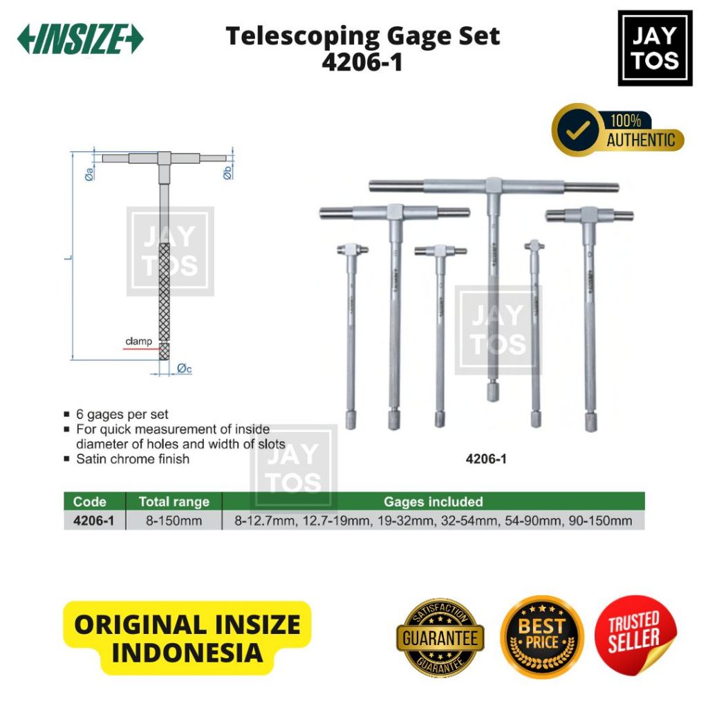 Jual Insize 4206-1 Telescoping Gage / Telescoping Gauge Range 8-150 mm ...