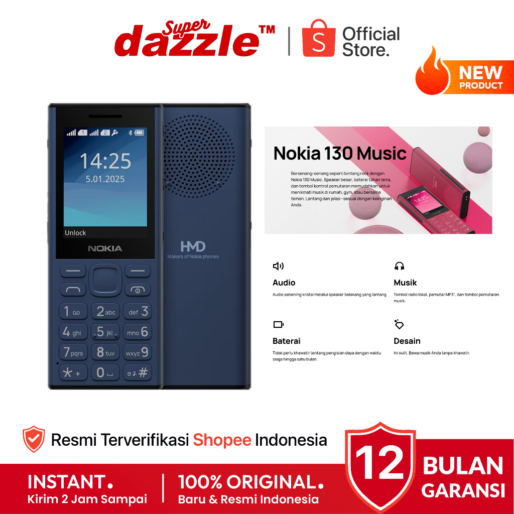 Jual HP NOKIA 130 Music Dual Sim Tulat Tulit Tulalit Handphone Jadul ...