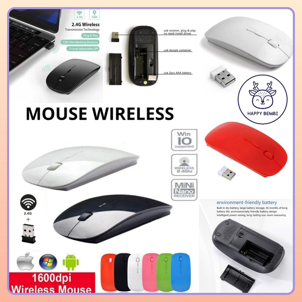 Jual Mouse Wireless Ultra Slim Usb Dongle 2.4GHz / Mouse Wireless Slim ...