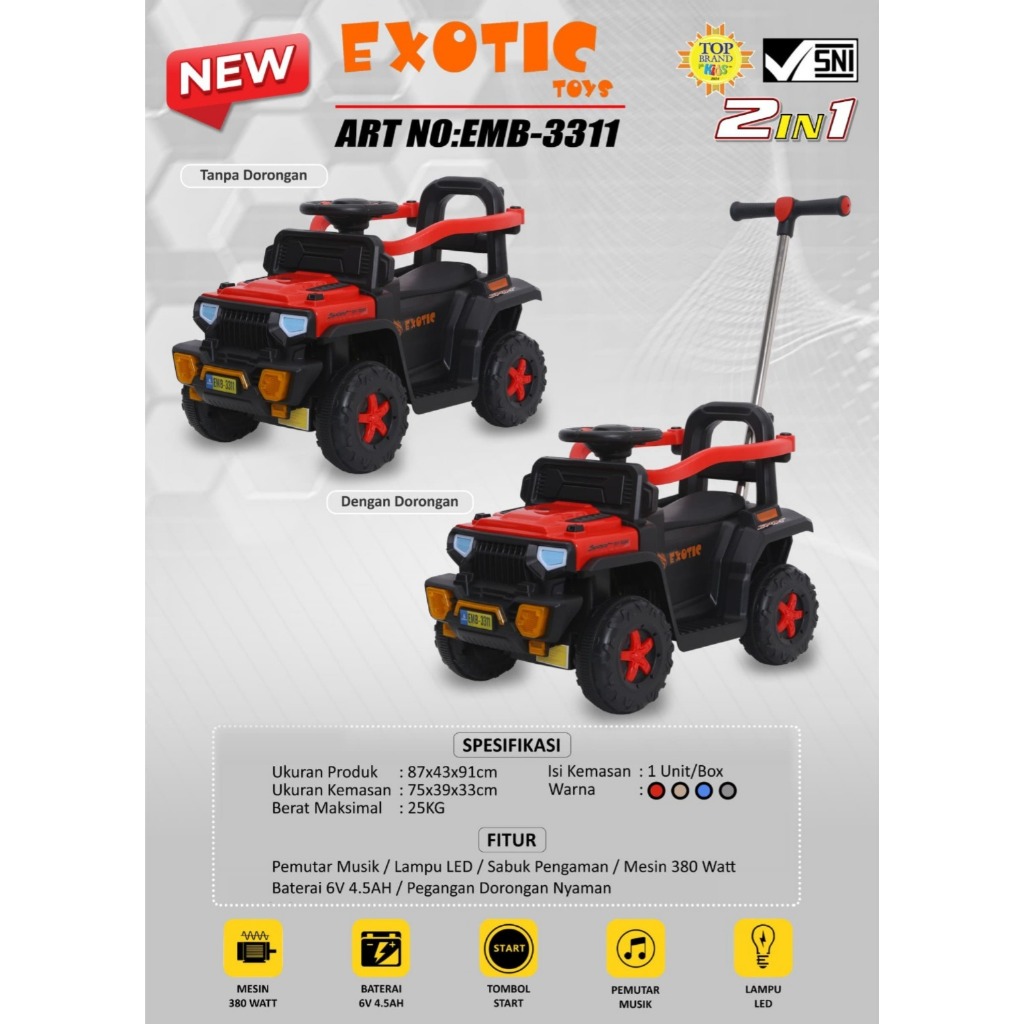 Jual MOTOR AKI ANAK RECHARGEABLE CAR EXOTIC EMB-3311 (2 IN 1 ...