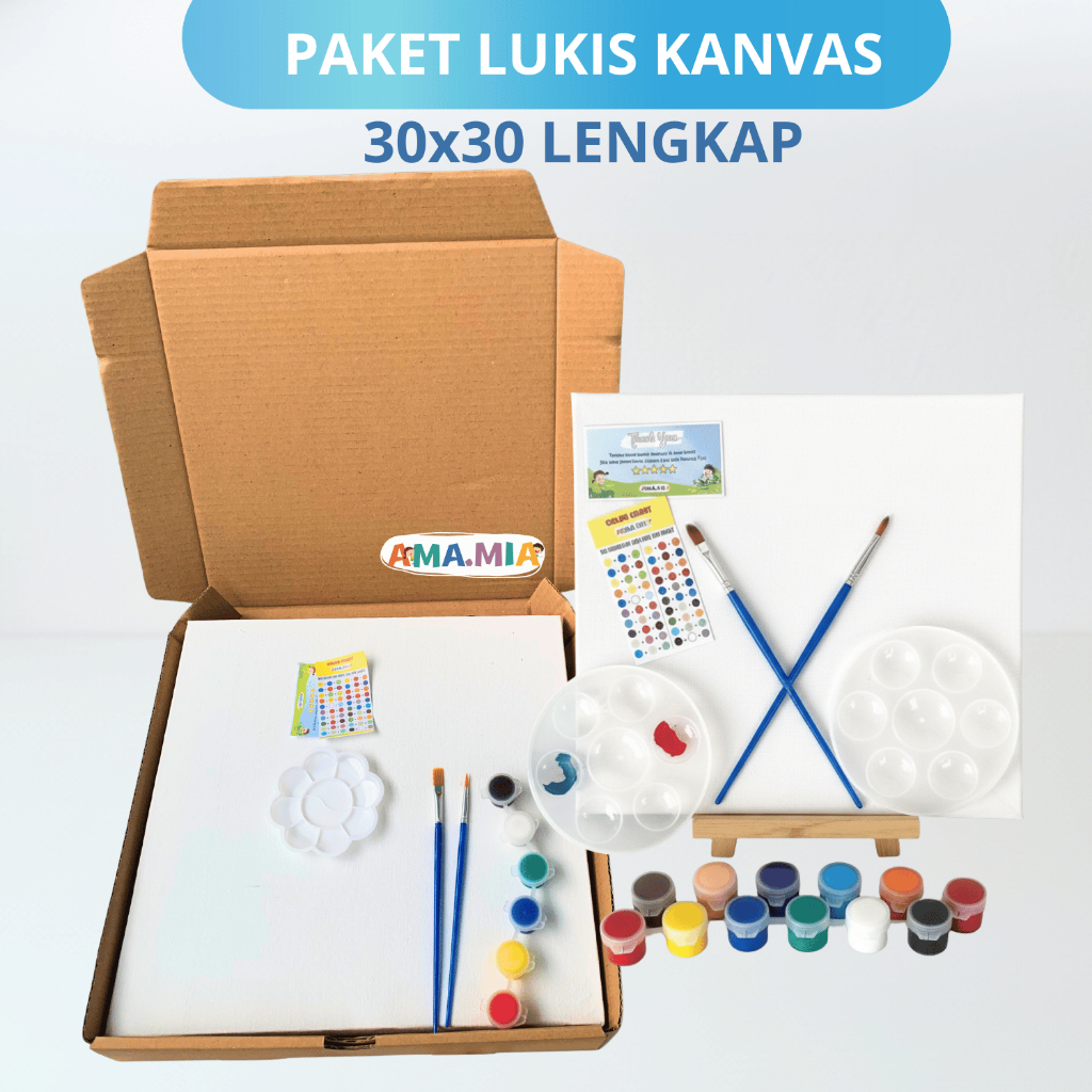 Jual Kanvas Lukis 4 in 1 30x30cm Paket Melukis Dengan Cat Kuas Palet ...