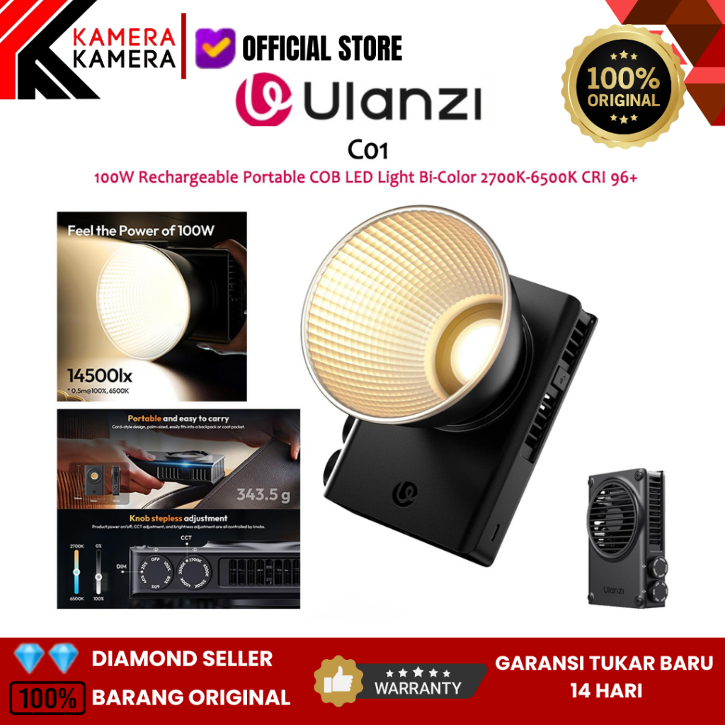 Jual Ulanzi C01 100W Portable COB LED Light Bi-Color 2700K-6500K CRI 96 ...