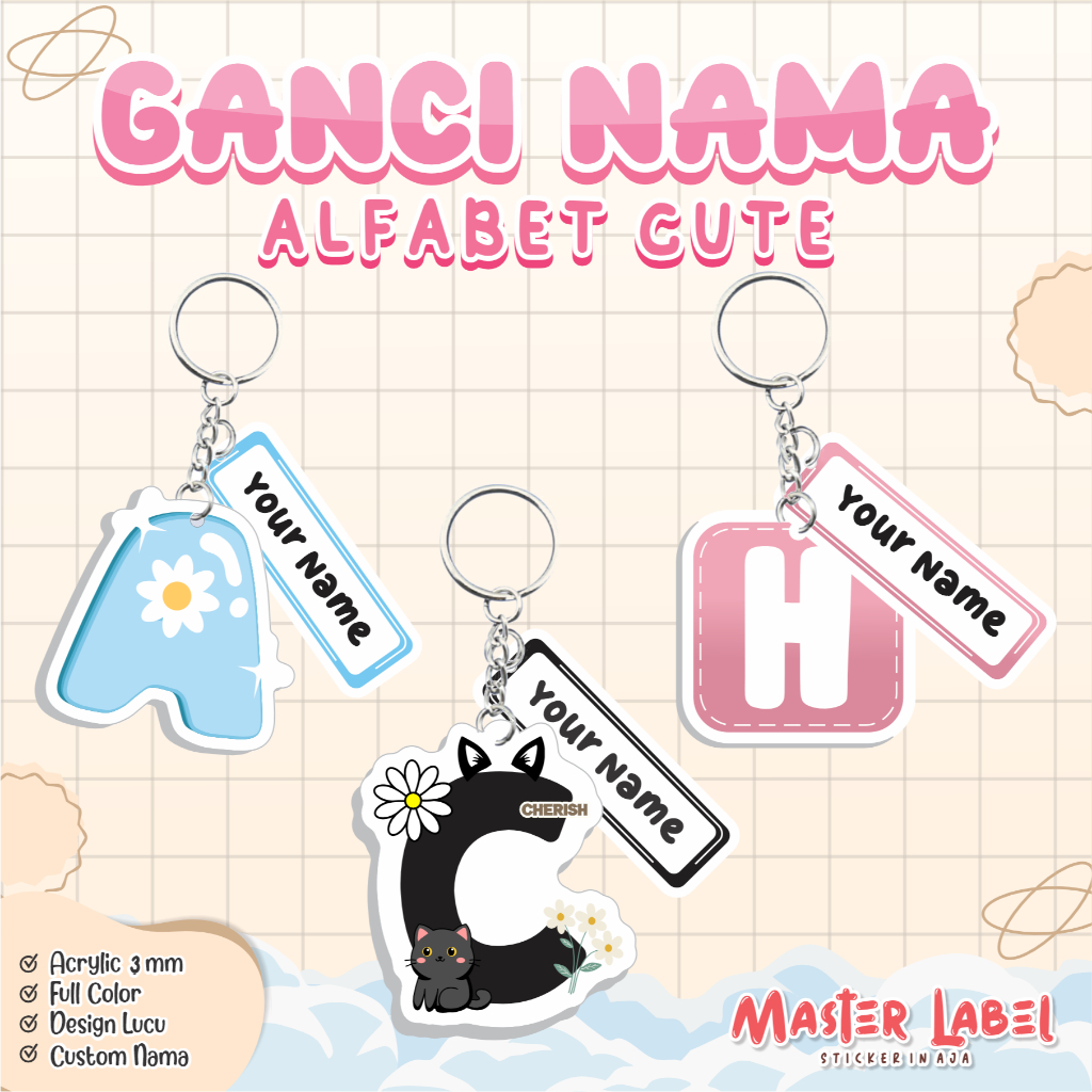 Jual Ganci nama Acrylic Alphabet Lucu Gantungan Kunci Inisial Huruf ...