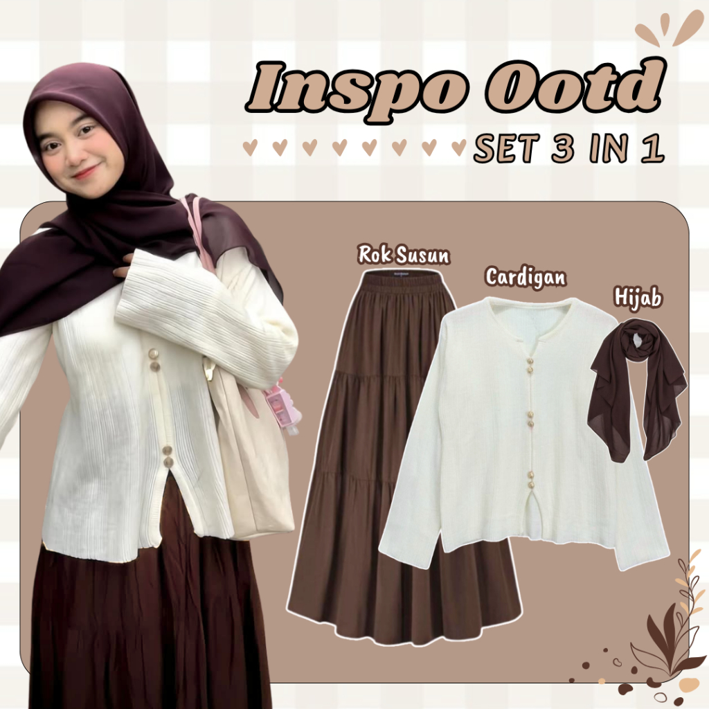 Jual Inspo Ootd Set 3 in 1 | Blouse Inara Knit Cardigan Rajut Putih ...
