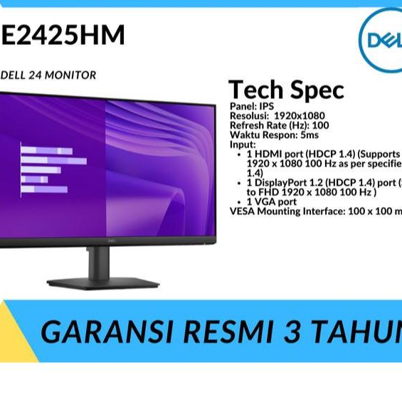 Jual Monitor DELL E2425HM - 24" VA FHD 1080p DisplayPort HDMI VGA ...