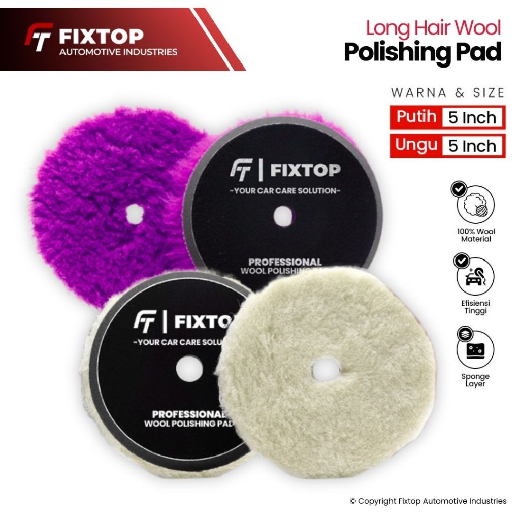 Jual FIXTOP Busa Mesin Poles Mobil 5 Inch DA/RO Long Hair Wool ...