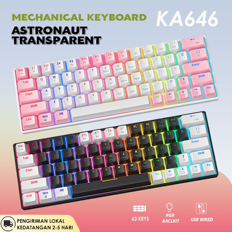 Jual KA646 Mechanical Keyboard 63 Keys RGB Backlit Kibot Type-C Wired ...