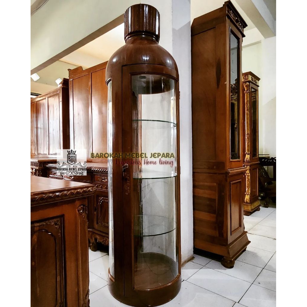Jual lemari hias botol jati finishing salak brown glossy | Shopee Indonesia