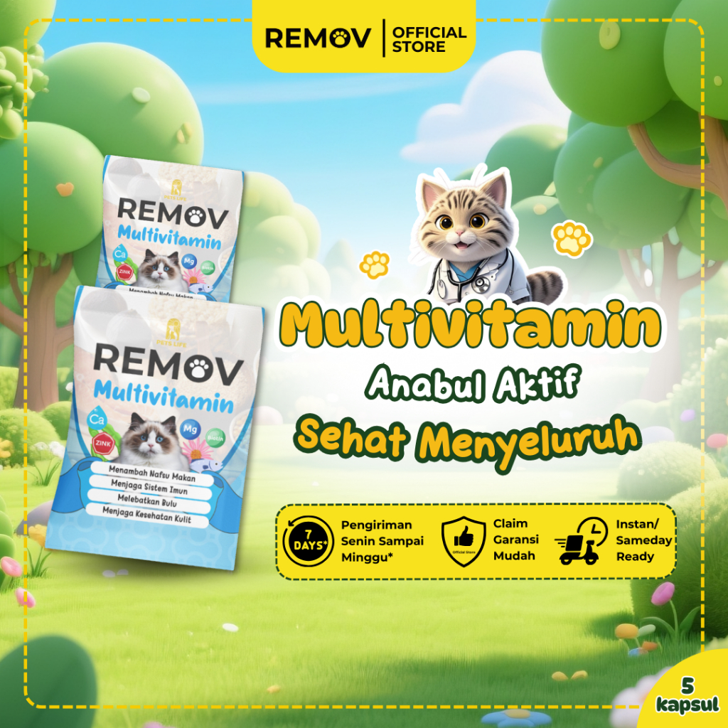 Jual Remov Vitamin Kucing 5 Kapsul Hair & Skin Multivitamin Immune ...