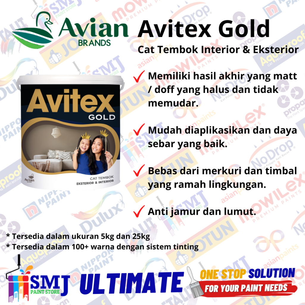 Jual Avian Avitex Gold Cat Tembok Interior & eksterior Tinting 25kg ...