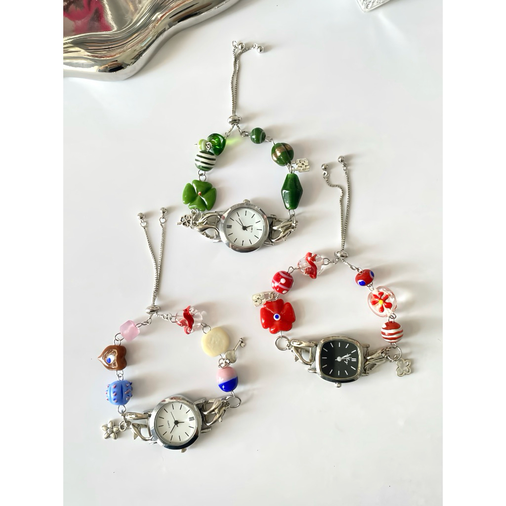 Jual Jam Tangan Manik-Manik Estetik Korean Style / Jam Serut Beads Lucu ...