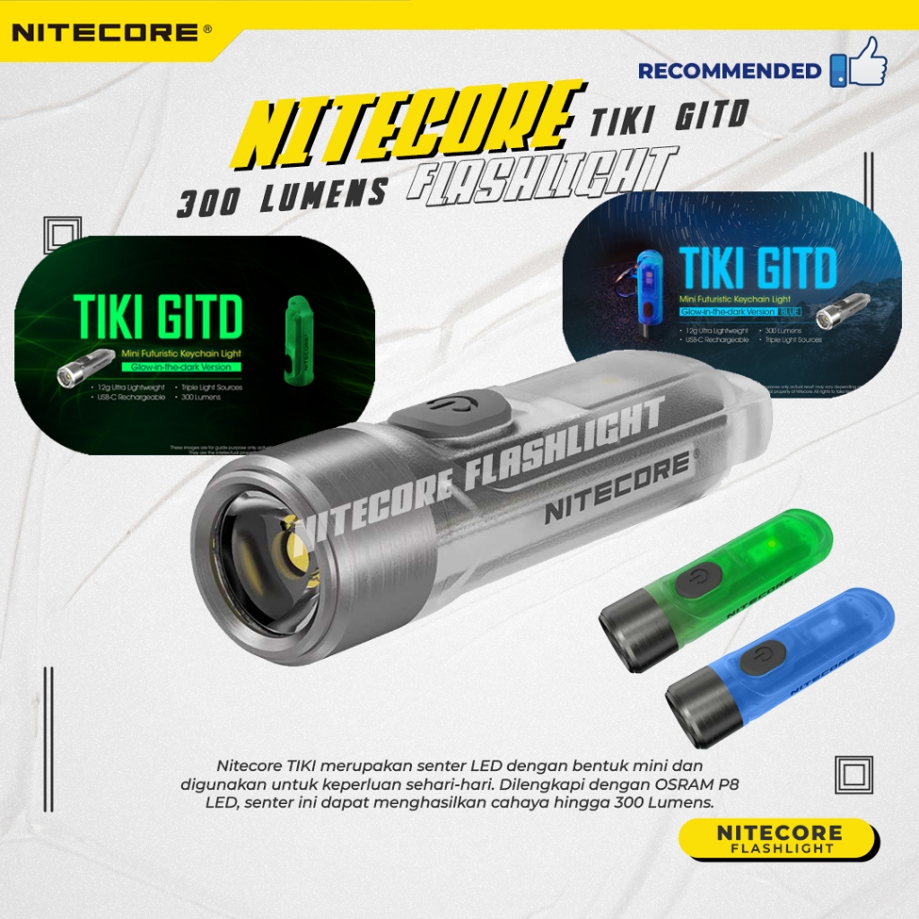Jual Senter LED Mini Nitecore TIKI GITD Flashlight Keychain Glow In The ...