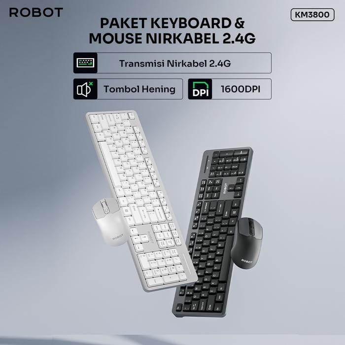 Jual ROBOT KM3800 Keyboard + Mouse Wireless Silent Click Komputer PC ...