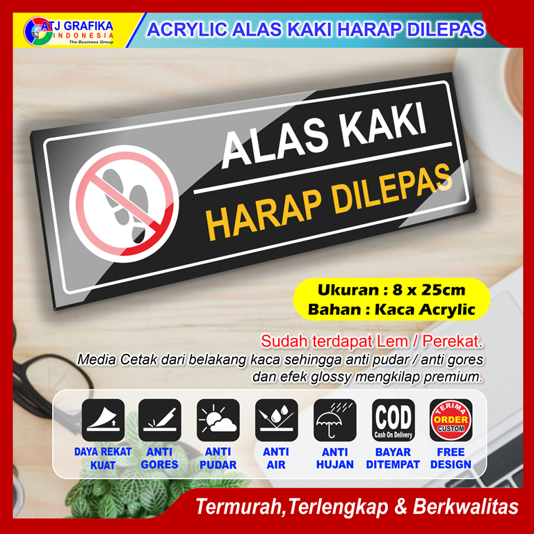 Jual PREMIUM ACRYLIC alas kaki harap dilepas akrilik sign kebersihan ...