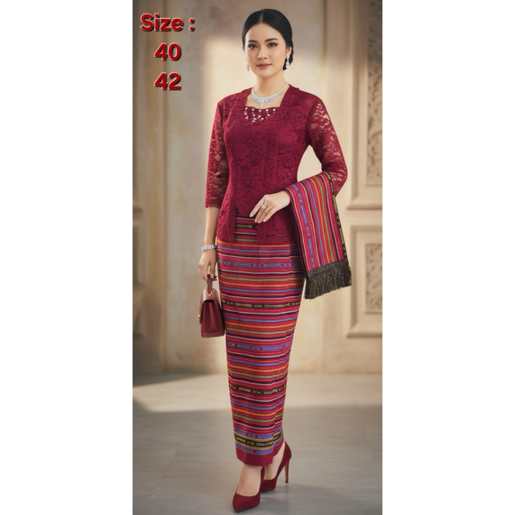 Jual SETELAN RENDA KUTU BARU ROK PJG MOTIF TENUN PAKAI SELENDANG ...